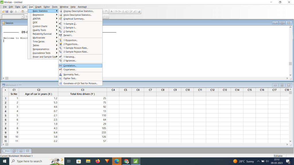 Correlation coefficient: How to calculate using formula & Minitab?